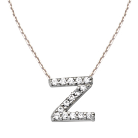Sterling Silver Cubic Zirconia Mini Block Z Necklace 674320FM