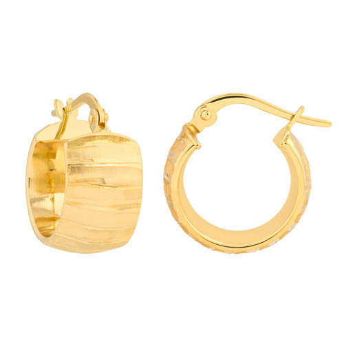 14k Yellow Gold Extra Wide Textured Huggie Earrings Y41-993420MT