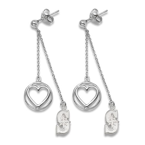 Sterling Silver Seattle Mariners Beloved Heart Earrings MRN005BLERD-SS