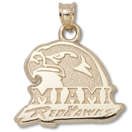 14kt Yellow Gold 5/8in Miami University Hawkhead Pendant MU024