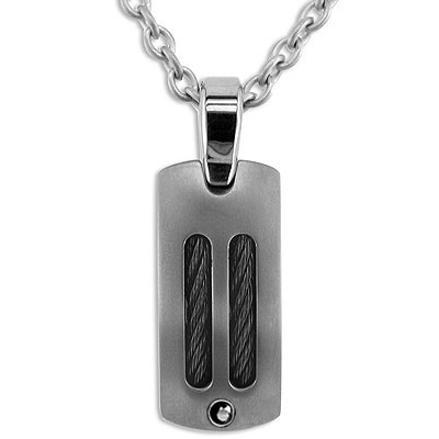 Titanium Black Diamond Dog Tag with Double Black Cable N178C