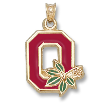 14kt Yellow Gold 5/8in Ohio State Block O Enameled Pendant OSU008E