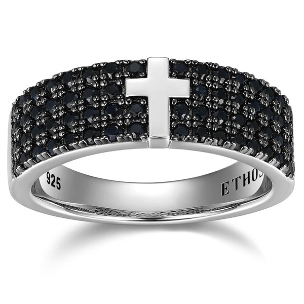 Ethos Men's Black Ice Gunmetal Sterling Silver and Black Sapphire Ring ...