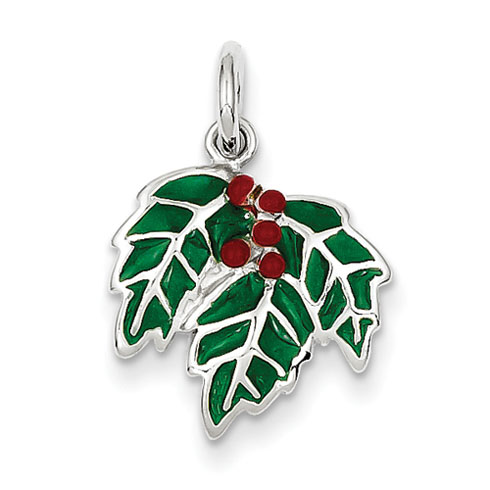 Sterling Silver Rhod Enameled Mistletoe Charm QC3792 | Joy Jewelers
