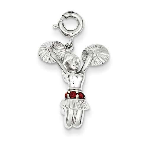 Sterling Silver Red Syn. Stone Cheerleader Charm QC5104 | Joy Jewelers
