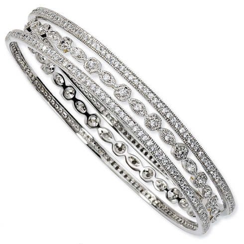 Sterling Silver CZ Three Bangle Set QCM276 | Joy Jewelers