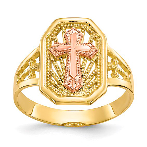 10k Two-tone Gold Filigree Cross Ring 10C1289 | Joy Jewelers