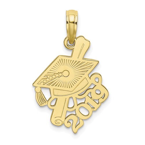 10k Yellow Gold Slanted 2019 Graduation Cap and Diploma Charm 3/4in 10K9652