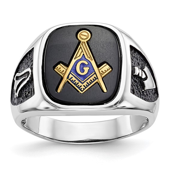 10k White Gold Oblong Masonic Ring Onyx Stone 10Y4085M | Joy Jewelers