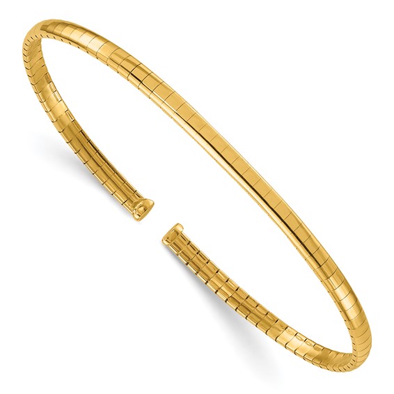 14k Yellow Gold Notched Cuff Bangle Bracelet 3mm Wide 14HRB183Y