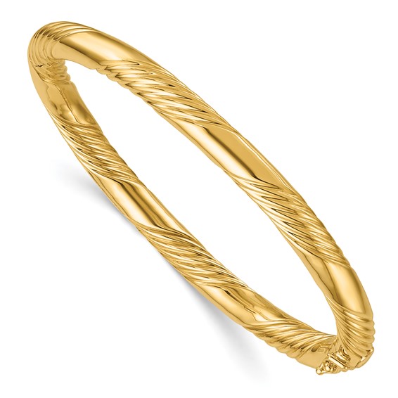 14k Yellow Gold Polished and Twisted Hinged Bangle Bracelet 14HRB205Y