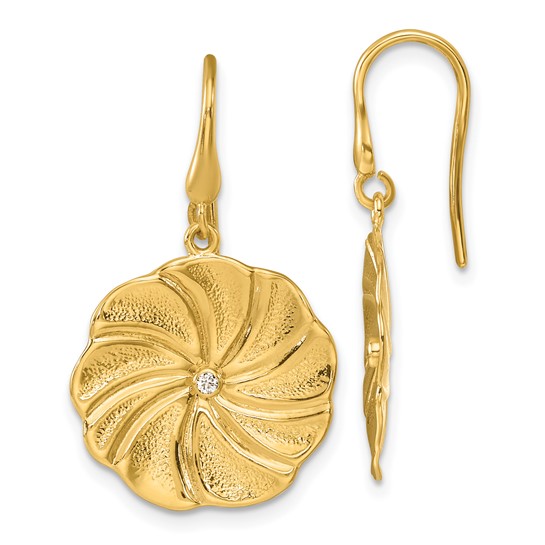 14k Yellow Gold Diamond Swirl Flower Dangle Earrings 14LIEA6YD