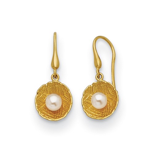 14k Yellow Gold Round Clam Shell with Freshwater Cultured Pearl ...
