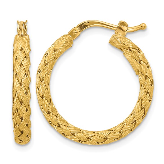 18k Yellow Gold Braided Round Hoop Earrings 7/8in 18EBRHPY