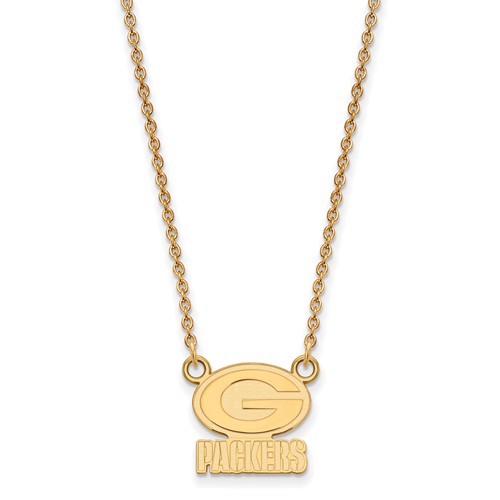 10k Yellow Gold Small Green Bay Packers Pendant with 18in Chain 1Y011PAC-18
