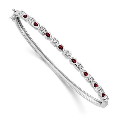 14k White Gold Pear Shaped Garnet and Diamond Bangle Bracelet BM7222-GA ...