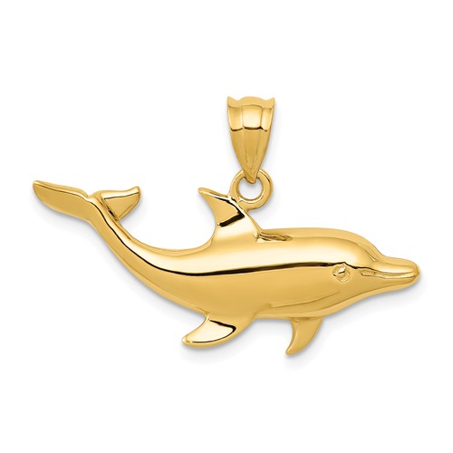 14k Yellow Gold Dolphin Pendant with Tail Fin Up C119 | Joy Jewelers