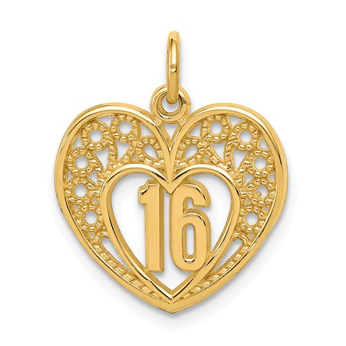 14k Yellow Gold 16th Birthday Heart Charm C1664 | Joy Jewelers