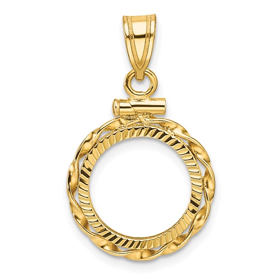 14k Yellow Gold Hand Twisted Ribbon and Diamond-cut Coin Bezel for One ...