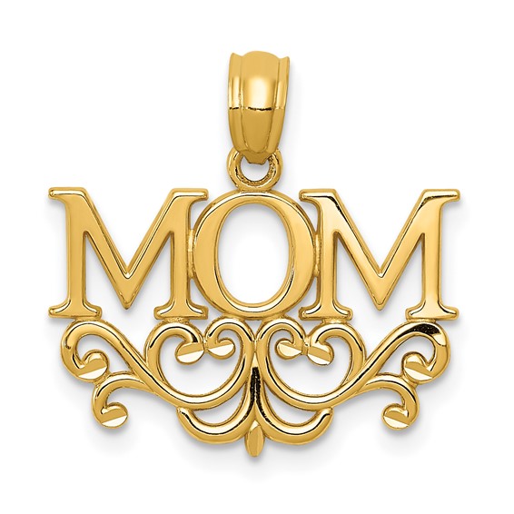 14kt Yellow Gold 1/2in MOM Floral Pendant C2982 | Joy Jewelers
