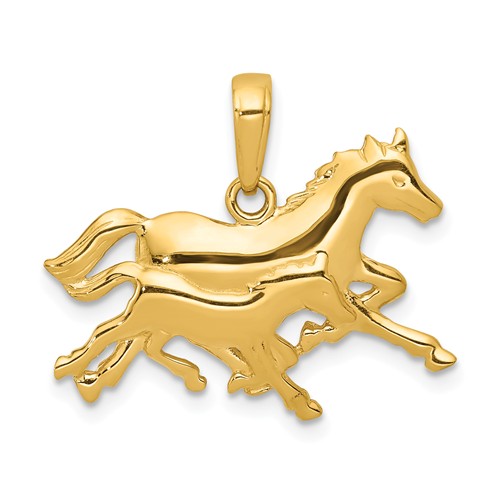 14k Yellow Gold Two Running Horses Pendant C3497 | Joy Jewelers