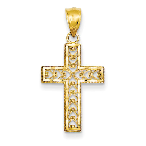 14kt Yellow Gold 7/8in Filigree Latin Cross Pendant C3793