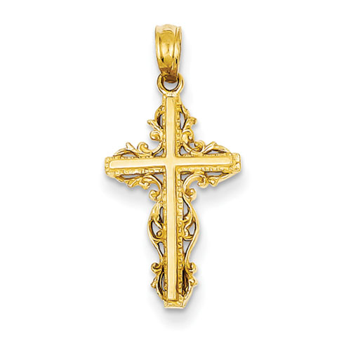 14k Yellow Gold 3/4in Fancy Latin Cross Pendant REC-123B