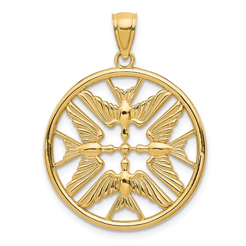 14k Yellow Gold Flock of Doves in Circle Pendant C4495 | Joy Jewelers