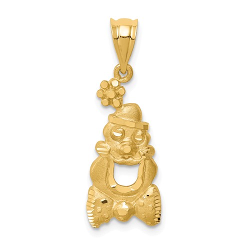 14k Yellow Gold Brushed and Diamond-cut Clown Pendant 3/4in C4542