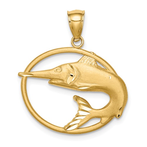 14k Yellow Gold Framed Marlin Pendant 5/8in C4591 | Joy Jewelers
