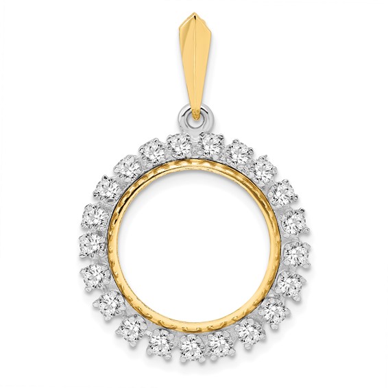 14k Two-tone Gold .42 ct tw Diamond Halo Coin Bezel Pendant for 1/10 oz ...