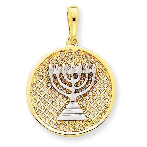 14k & Rhodium 3/4in Mesh Menorah Round Pendant D1701 | Joy Jewelers