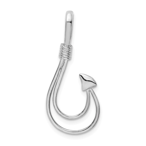 14k White Gold Polished Fish Hook Pendant with Hidden Bail 1in D4500