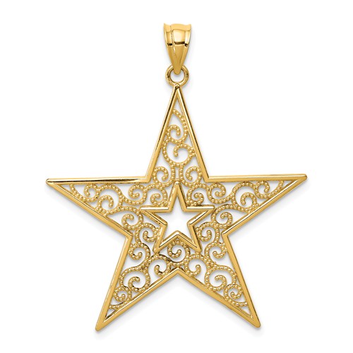 14k Yellow Gold Polished Filigree Star Pendant 1 1/4in D4585