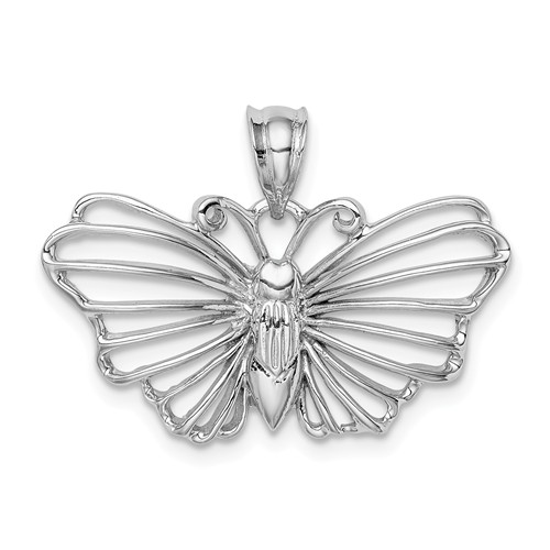 14k White Gold Polished Butterfly Pendant 1/2in D4590 | Joy Jewelers