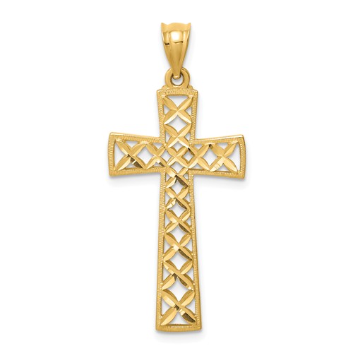 14k Yellow Gold Tapered Diamond-cut Cross Pendant 1 1/4in D4635
