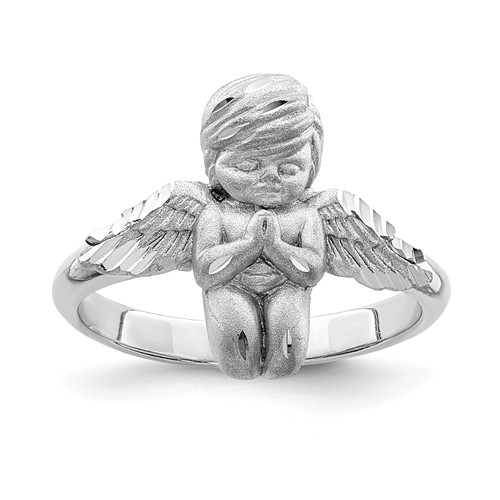 14k White Gold Diamond-cut Praying Angel Ring D4719 | Joy Jewelers
