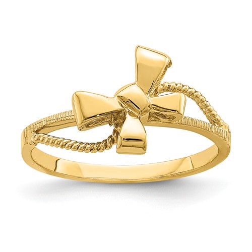 14k Yellow Gold Polished Bow Ring with Strings D4736 | Joy Jewelers