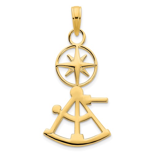 14k Yellow Gold Compass and Sextant Pendant 7/8in D5094 | Joy Jewelers
