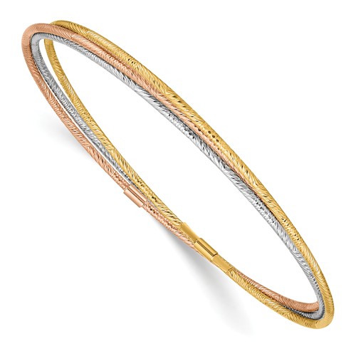 14k Tri-Color Gold Diamond-Cut 3 Intertwined Bangles 7.75in DB576