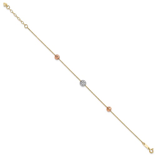 14K Tri-color Gold Diamond-Cut Beads Bracelet 7in FB1890-7