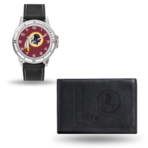 Washington Redskins Black Faux Leather Watch and Wallet Gift Set GC4845