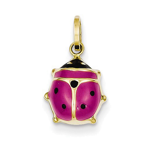 14kt Yellow Gold 3/8in Pink Enameled Ladybug Charm K1034