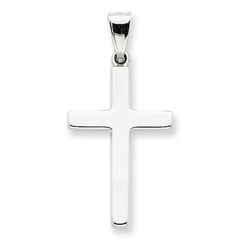 14k White Gold Hollow Smooth Cross Pendant 15/16in K1180