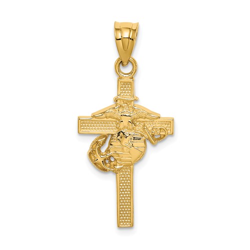 14k Yellow Gold United States Marine Corps Cross Pendant 1in K2134