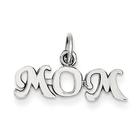 14kt White Gold 1/4in MOM Script Charm K2631 | Joy Jewelers