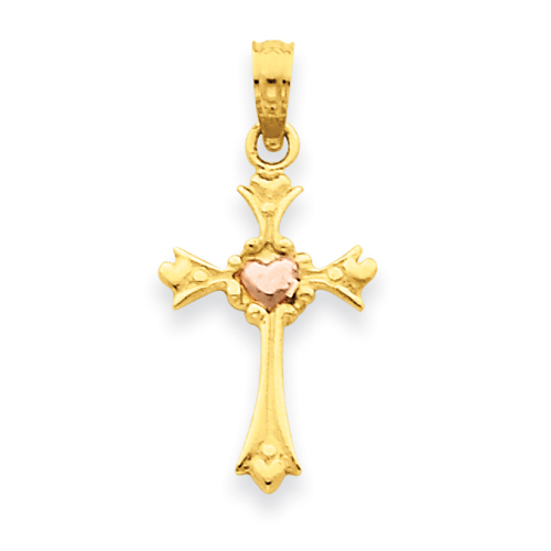 14k Yellow Gold Heart Cross Charm with Rose Gold Center TCC-182