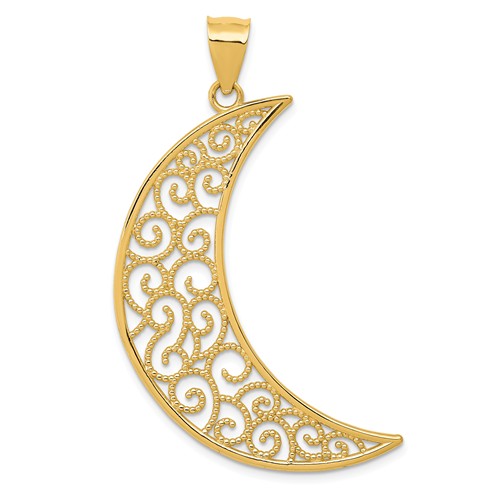 14k Yellow Gold Filigree Crescent Moon Pendant 1 1/2in K4809