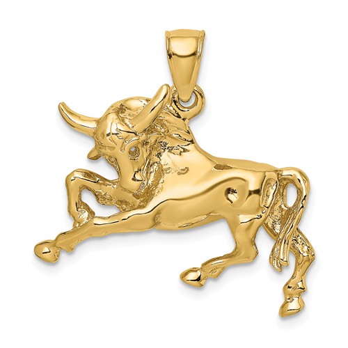 14k Yellow Gold Charging Bull Pendant K6491 | Joy Jewelers