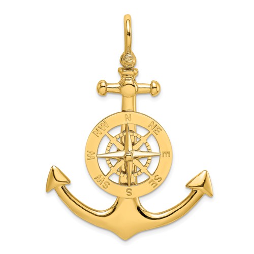 14k Yellow Gold Anchor With Nautical Compass Pendant 1.5in K7891